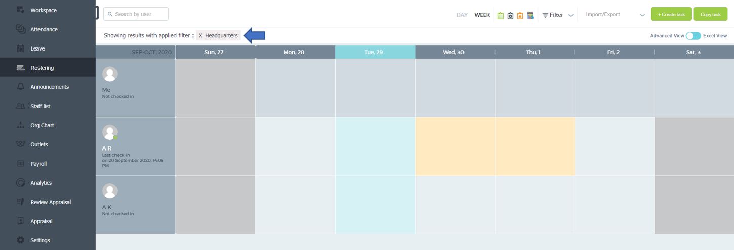 Filter in Roster by Default | Carbonate HR